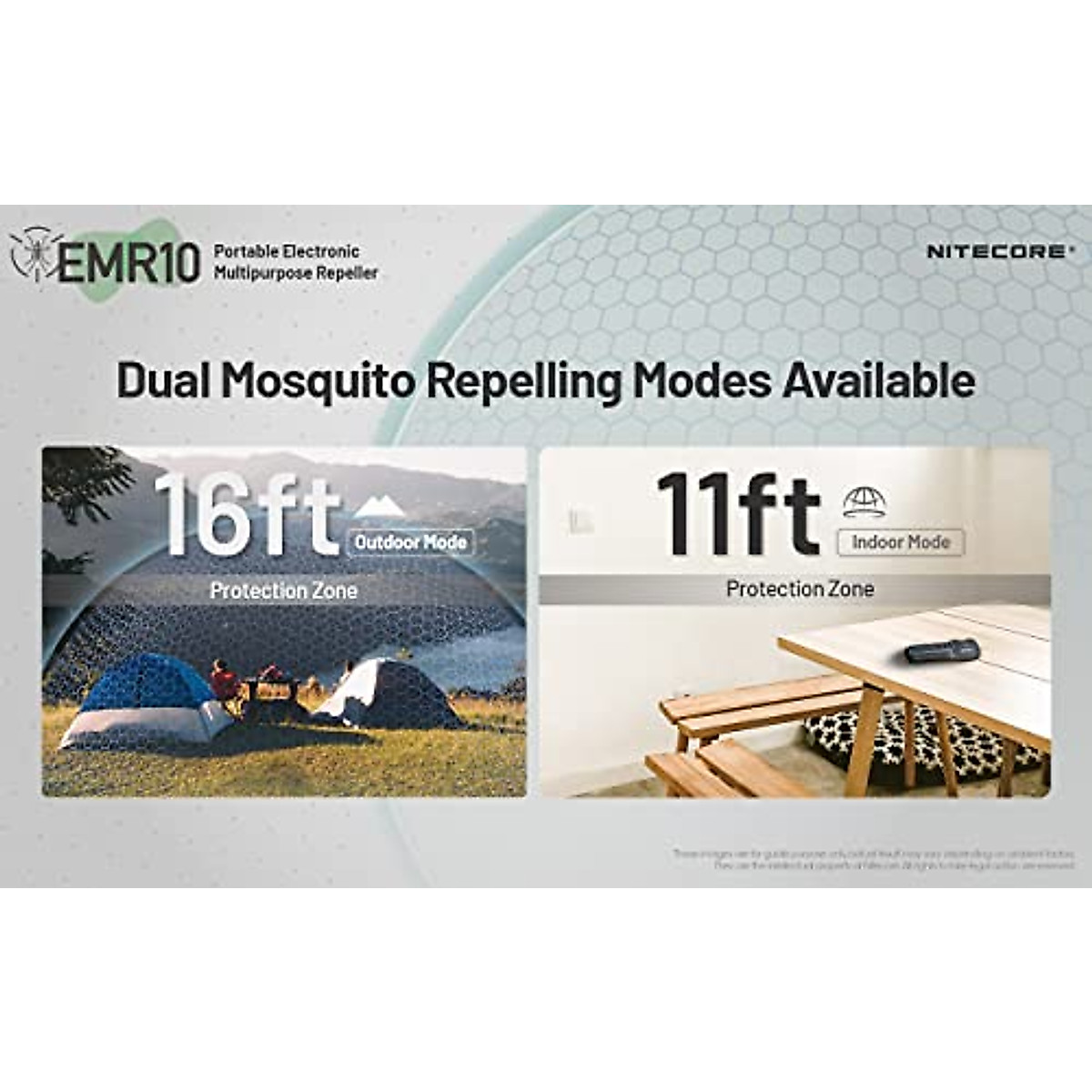 Nitecore EMR10 Portable Mosquito Repeller for Outdoor, 16 ft Protection Zone, Rechargeable Ultrasonic with 10 Repellent Mat and Nitecore Sticker