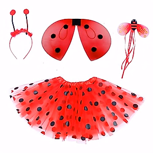 Danballto Ladybug Costume for Toddler Girls Tutu Wings Kids Halloween Costume for Girls Party Favo Dress Up r (red Black)
