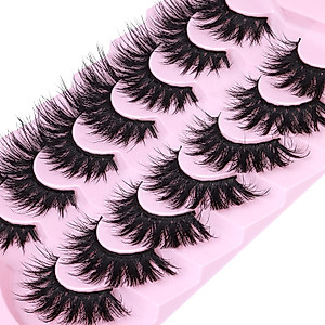 Lashes Flat Faux Mink Eyelashes Fluffy 20mm Long False Eyelashes Dramatic Cat Eye Eyelashes Wispy 3D Crossed Thick Fox Eyelashes Extensions Strip Lashes Pack by Kiromiro