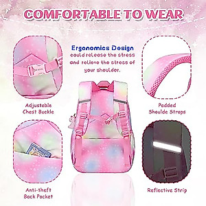 PIG PIG GIRL Girls Backpack, Functional Pockets Kids Backpack Kawaii Lightweight School Backpack Watrer Resistant Book Bag with Unicorn Pendant for Primary Elementary School,Pink