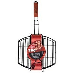 TableCraft BBQ Nonstick 23-Inch Grilling Basket with Wood Handle, Small, Black
