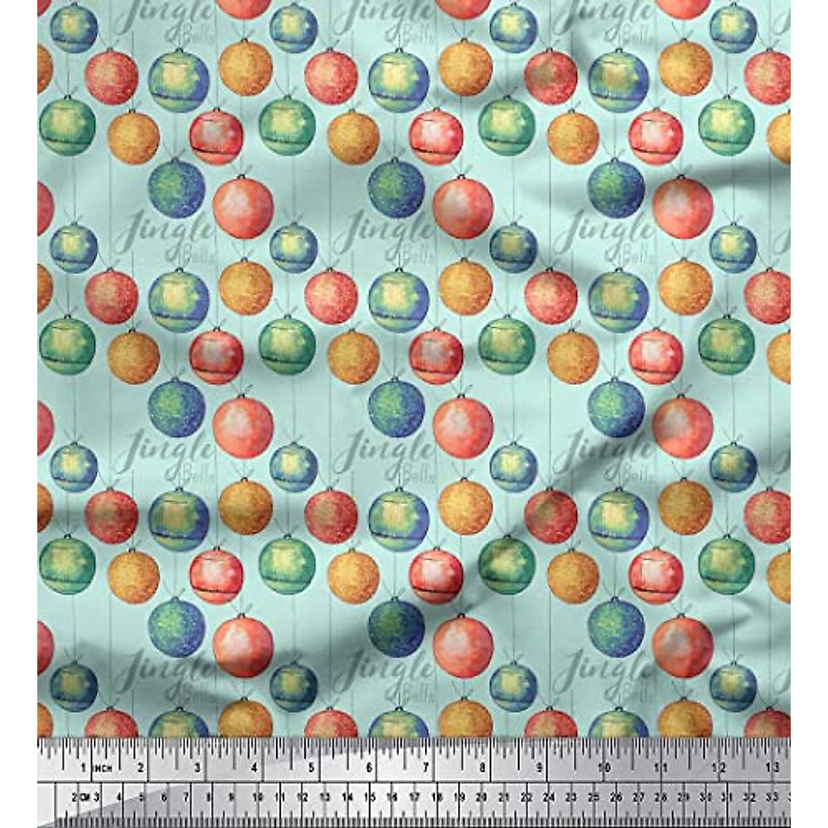 Soimoi Green Cotton Canvas Fabric Baubles Christmas Print Fabric by The Yard 56 Inch Wide