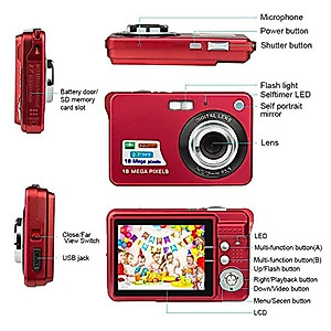 Niaviben Portable Digital Camera 18 Million Pixel High Definition Screen Mini Compact Camera for Home Selfie 2.7 inch Red
