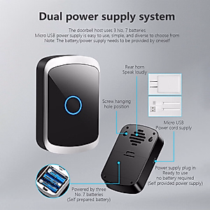 JASKFLY Wireless Doorbell, Battery Powered Mini Door Bell Kit with 34 Chimes 4 Volume Levels, Waterproof Door Chime Kit Operating at 900 Feet for Home/Classroom/Office