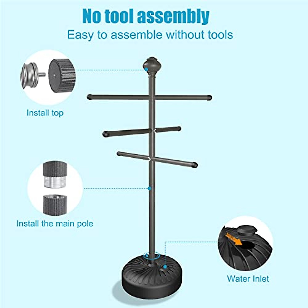 Hestiasko 57" Metal Outdoor Towel Rack for Pool with 3 Adjustable Bars, Hot Tub Accessories for Adults, Upscale Pool Towel Rack - Gray