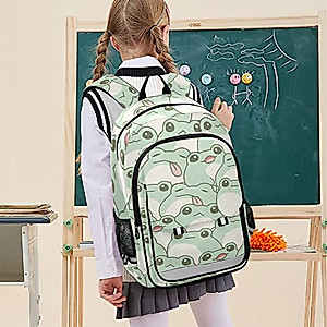 Glaphy Cute Frog Pattern Backpack Lightweight Laptop Backpack Student Travel School Bag with Reflective Stripes