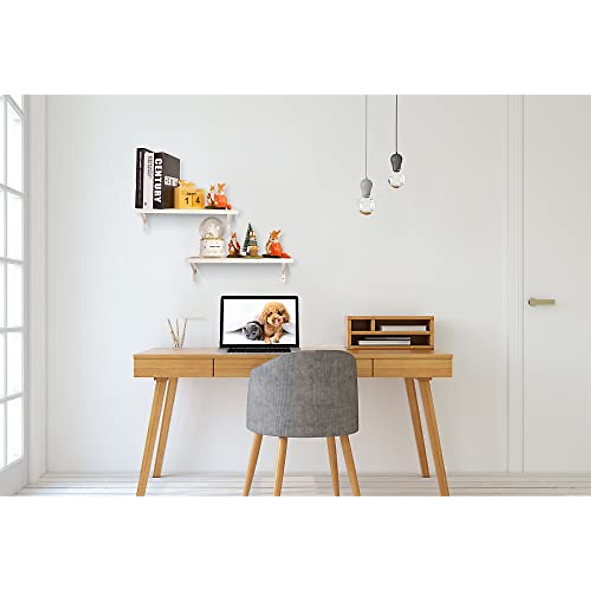 Forestgift Floating Shelves White with Bracket Wall-Mounted Floating Shelves, Display Plant, Book, Spices, Towels for Bathroom, Living Room, Bedroom, Kitchen, 16 Inch, Set of 2