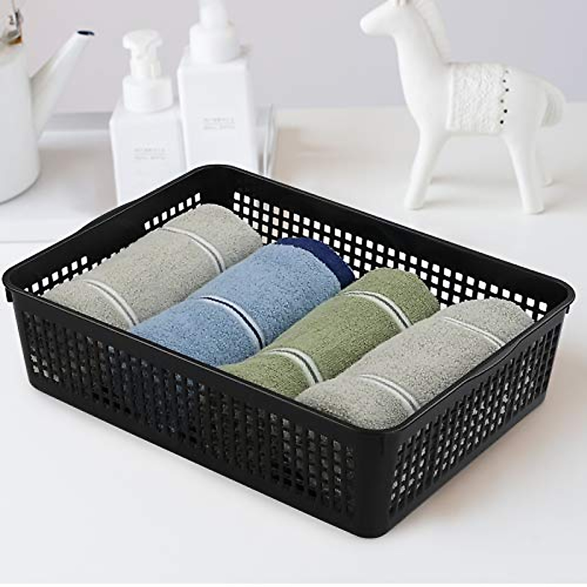 Hespama 6 Packs Plastic File Storage Baskets, Black A4 Paper Basket Trays
