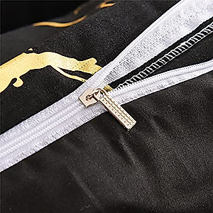 Holawakaka Black Gold Metallic Marble Duvet Cover Set Queen Size Foil Print Glitter Bedding Set (Black Queen, No Comforter)