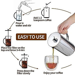 SIXAQUAE French press Coffee Maker Heat Resistant Durable Borosilicate golden Glass 12oz
