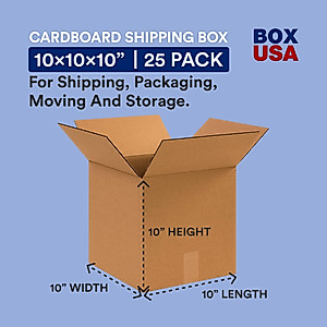 BOX USA Shipping Boxes Small 10"L x 10"W x 10"H, 25-Pack | Corrugated Cardboard Box for Packing, Moving and Storage