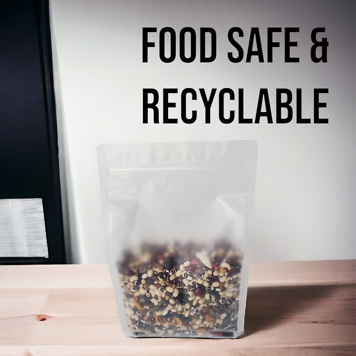 50 Pack Matte Frosted Ziplock Bag with Wide Square Flat Bottom - Semi-Transparent, Food Grade Packaging for Snacks, Candy, and More - Recyclable PET & PE Material