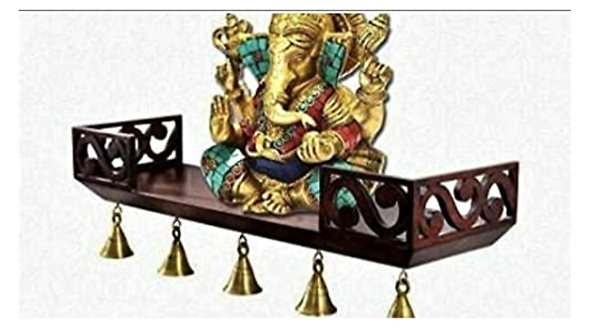 Wooden Pooja Shelf with Bells - Crafting Love Wall Decor