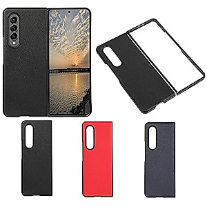 ZYKY Phone Case for Galaxy Z Fold 3, Genuine Leather Protection Cover PC Hard Shockproof Back Cover Protector Case Shell Compatible with Samsung Galaxy Z Fold 3 5G (Blue)