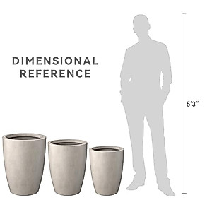 Kante 18.1",20.5",22.4" H Tall Round Concrete Planters Set of 3, Outdoor Indoor Modern Decorative Plant Pots with Drainage Hole & Rubber Plug for Home & Garden Weathered Concrete