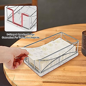 Livabber Guest Napkin Holder with Marble Base, Metal Bathroom Paper Hand Towel Storage Modern Napkin Tray Caddy for Countertop, Table Kitchen, Dinning Room (Chrome)