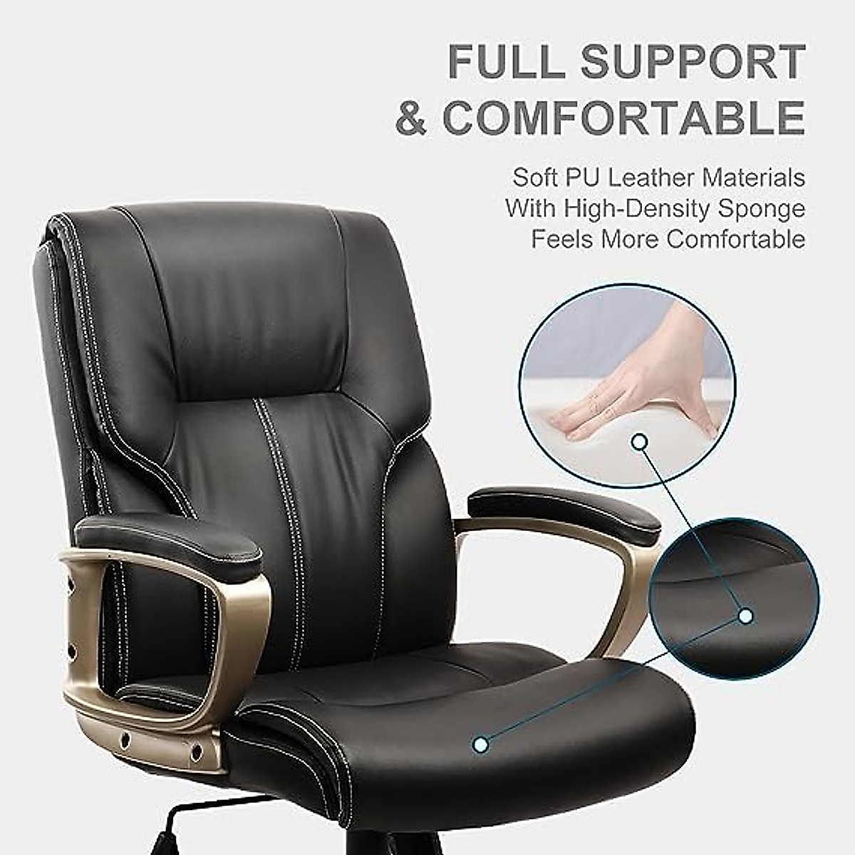 CLATINA Deluxe Executive Office Chair Enhanced Comfort with Padded Armrests, Ergonomic PU Leather Design, Nylon Lacquered Computer Desk Chair with Lumbar Support, Ideal for Home Office Black