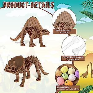 24 Pcs Dinosaur Fossil Skeleton Dino Bones Dino Sand Dig Colorful Foam Dinosaur Eggs and 4 White Plastic Bones Toys for Kids Science Play Dino Sand Dig Halloween Party Decor Supplies (Dark)