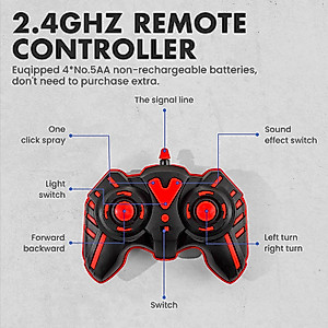 FUUY Remote Control Jeep Car for Boys with Spray & Music, RC Jeep Car Toys with Spade & 2 Batteries for 50Min Play, RC Cars for Kids Gifts Age 6+