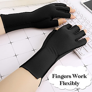 Janmercy 3 Pairs Arthritis Compression Gloves Outside Seams Fingerless Compression Gloves for Women Men Carpal Tunnel Swelling (Black, Normal)
