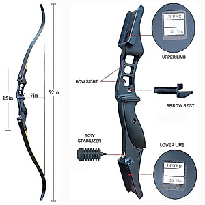 Monleap 52" Archery Bow and Arrow for Adults Takedown Recurve Bow Survival Bow Hunting Longbow with Arrows Quiver Metal Riser Right Hand for Target Shooting Practice (50lb)