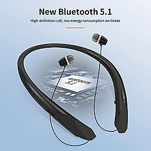 NVOPERANG Bluetooth Headphones Neckband, Wireless Bluetooth Headset with Retractable Earbuds CVC 8.0 Noise Cancelling Stereo Sweatproof Earphones with Mic for Gym Running, Office (Black)