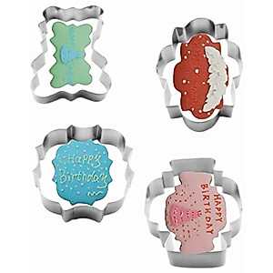 4 pcs of Plaque Cookie Cutters Set, Stainless Steel Wedding Frame Fondant Cutters Baking DIY Molds