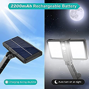 Ceena Outdoor Solar Lights with Romote, IP65 Waterproof Motion Sensor Wall Light, Cool&Warm Dimmable Flood Light, 128LEDs High Brightness Security Pole Light for Front Door, Patio, Backyard, 1Pack