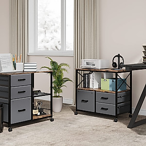 IDEALHOUSE Lateral File Cabinet with 3 Drawer, Mobile Filing Cabinet Rolling Printer Stand Fits A4 or Letter Size, Lateral Filing Cabinet with Wheels, Under Desk Storage Cabinet for Home Office, Grey