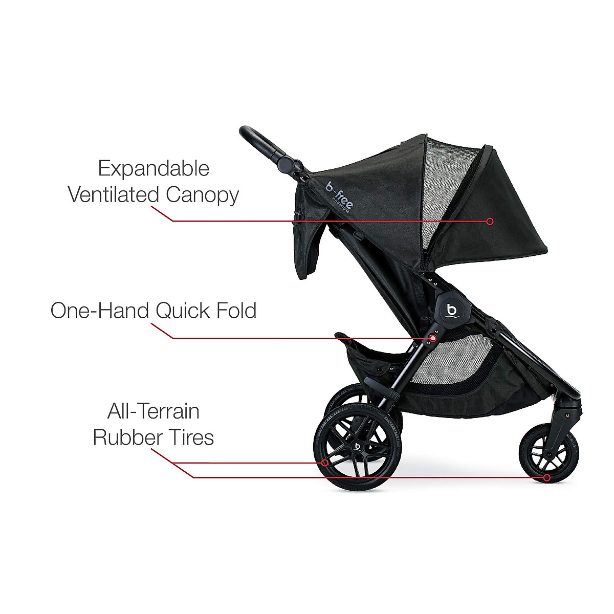 Britax B-Free Premium Stroller, Black Shimmer - Includes Adapters for Britax, Maxi Cosi, Cybex and Nuna Car Seats