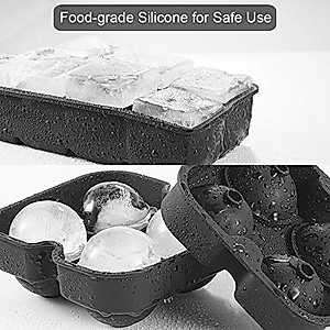 CHIYAN Ice Cube Trays Silicone Mold - Easy Release Ice Cube Molds Sphere Ice Ball Maker with Removable Lid and Large Square Ice Molds Reusable and BPA Free for Whiskey and Cocktails, Set of 3, Black