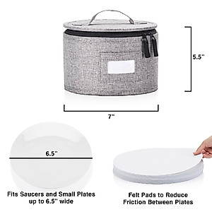 China Storage Container for Saucer and Appetizer Plates - 7" W x 5.5" H - Includes 12 Felt Dividers. Hard Shell and Stackable