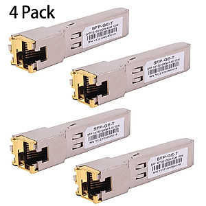 4PCS 1000BASE-T Gigabit SFP to RJ45 Copper Ethernet Modular Transceiver for Cisco,Meraki,Ubiquiti,D/TP Link,Supermicro,Netgear,Broadcom, 1.25G SFP-T CAT5E/CAT6 up to 100m Mikrotik S-RJ01