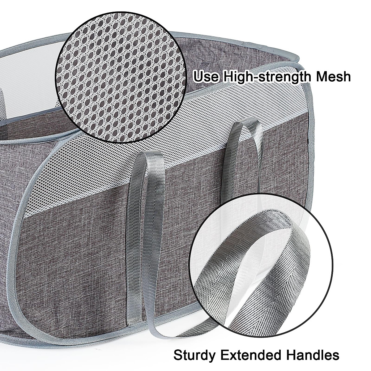 Collapsible Laundry Baskets, Pop Up Laundry Baskets with Reinforced Handles, Lightweight Foldable Laundry Basket for LaundryRoom,Bathroom or Travel (Gray)