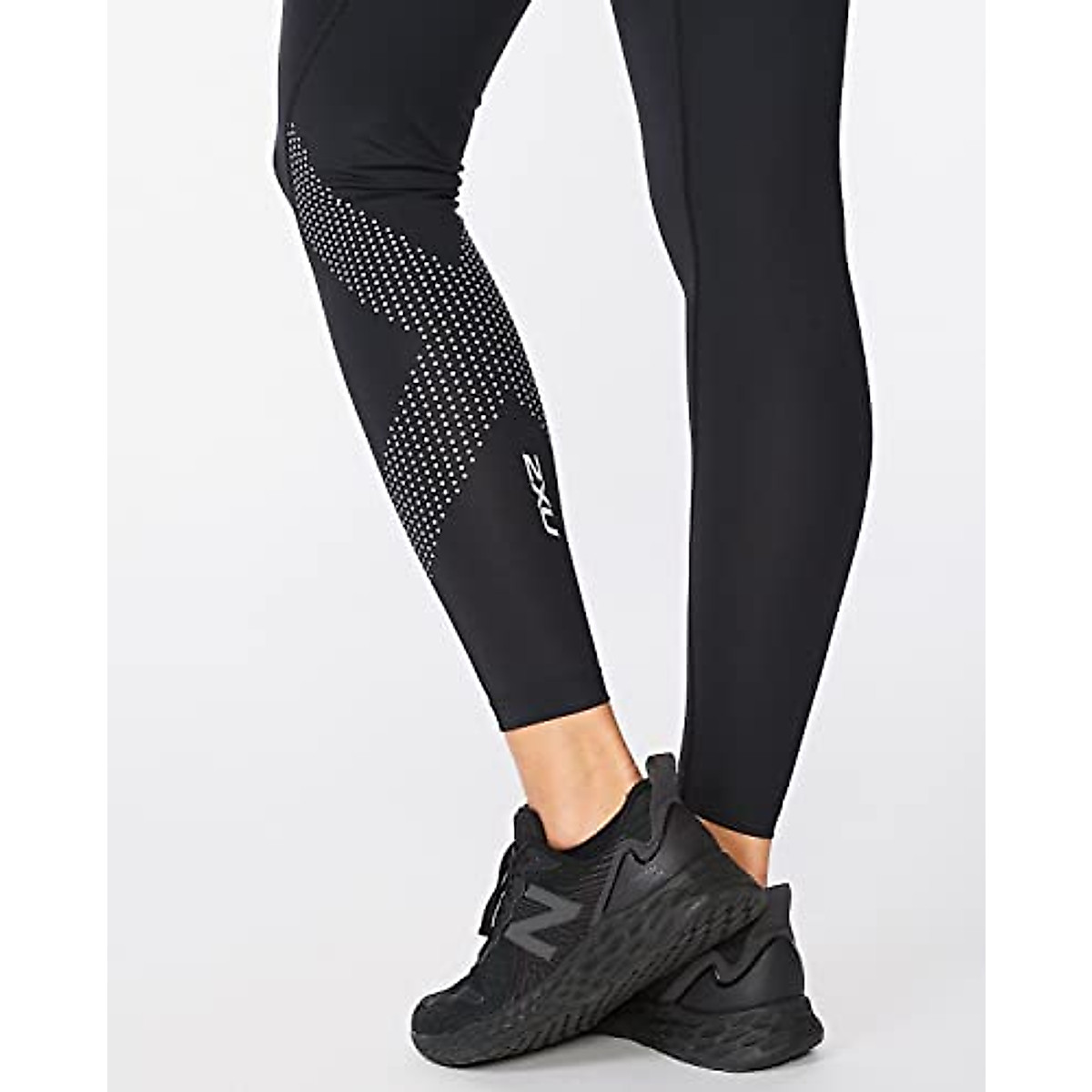 2XU Women's Mid-Rise Compression Tights, Black/Dotted Reflective Logo, Large