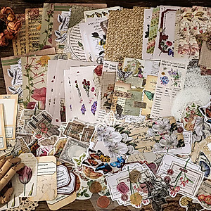 BLEDS 400PCS Vintage Journaling Supplies Pack, Scrapbook Paper Kit Aesthetic Scrapbook Paper Set Postage Stamp Stickers for Junk Journals Planner Retro Craft
