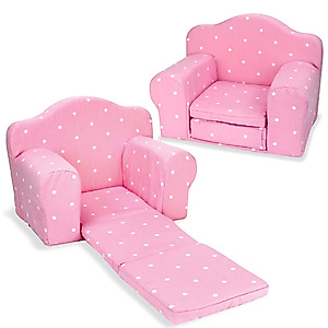 Sophia's 2-in-1 Plush Polka Dot Pull-Out Sleeper Chair Converts to Single Bed for 18'' Dolls, Light Pink