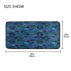 Kitchen Rugs Fish Mermaid Scales Non-Slip Kitchen Mats Bath Runner Rug Doormats Area Mat Rugs Carpet for Home Decor 39" X 20"