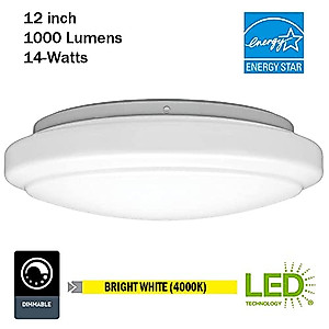 Hampton Bay 12 in. Round LED Flush Mount Light Pantry Laundry Closet Light 1000 Lumens Dimmable 4000K Bright White, 54074391