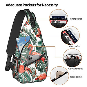 Docsckus Unisex Waterproof Sling Bag Casual Crossbody Shoulder Backpack Chest Daypack for Men Women Travel Sport Hiking Gym Flamingo