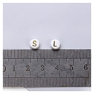 NHBT YU 100pcs 4x7mm Black White Gold Letter Beads for Jewelry Making Components Acrylic Alphabet Round Beads Bracelet Components DIY T87 (Color : White-Gold Love, Size : 100pcs)