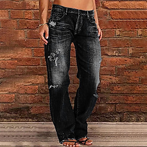 SMIDOW Pallet Sales of Returned Items Women’s Dress Pants Women Stacked Pants Ripped Jeans Boyfriend Jeans Distressed Jeans Baggy Cargo Pants Jeans Straight Leg Pants Black XL