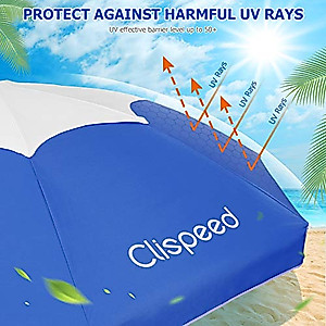 CLISPEED 7ft Beach Umbrella for Sand Aluminum Pole UV 50+ Protection Outdoor Windproof Beach Umbrella with Sand Anchor Portable Carry Bag for Beach Patio Lawn Garden Backyard (Dark Blue)