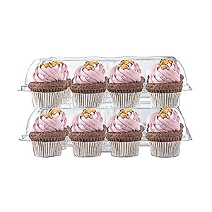 5 Cupcake Containers Plastic Disposable | High Dome Cupcake Boxes 12 Compartment Cupcake Holders Disposable Cupcake Carrier | Dozen Cupcake Trays | Durable Cup Cake Muffin Packaging Transporter