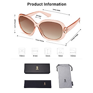 SOJOS Vintage Polarized Sunglasses Womens Trendy Oversize Big Frame Sun Glasses UV Protection SJ2209 Transparent Pink Frame Gradient Pink Lens