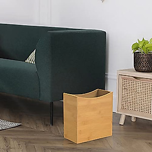 TOPZEA Bamboo Waste Basket, Rectangular Narrow Trash Can Wastebasket Waste Bin Garbage Can for Bathroom, Bedroom, Office and Home, 10.5" x 5.75" x 10"