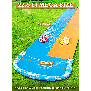 JOYIN 22.5ft Water Slides and 2 Bodyboards, Lawn Water Slide Summer Slip Waterslides Water Toy with Build in Sprinkler for Backyard Outdoor Water Fun for Kids