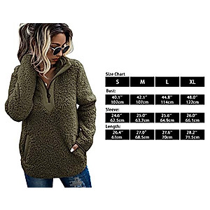 AQOTHES Womens Loose Casual Zipper Sherpa Fleece Pockets Pullover Sweatshirt for Women Army Green