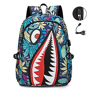 FENGJINRUHUA Vintage Business USB Laptop Leather Work Daypack Hiking Travel Shoulder Bags Camping Rucksack