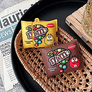 Compatible with Airpods 1/2 Case Cover,Stylish Chic Food Character Skin Keychain,Cute 3D Funny Cartoon Food MM Chocolate Soft Silicone Protective Airpods Cover,for Girls Boys Teens Kids (Yellow)